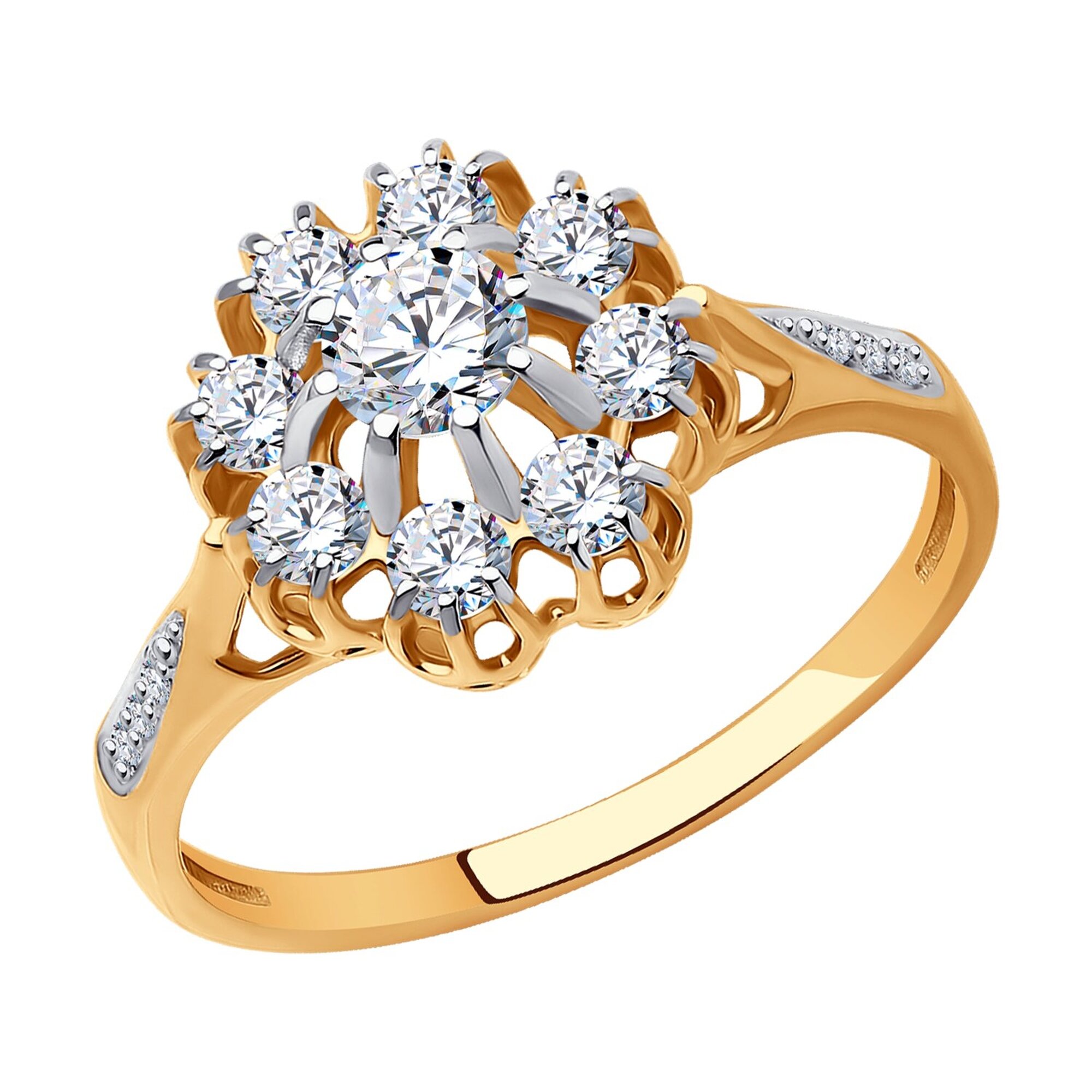 Кольцо Diamant online, красное золото, 585 проба, фианит