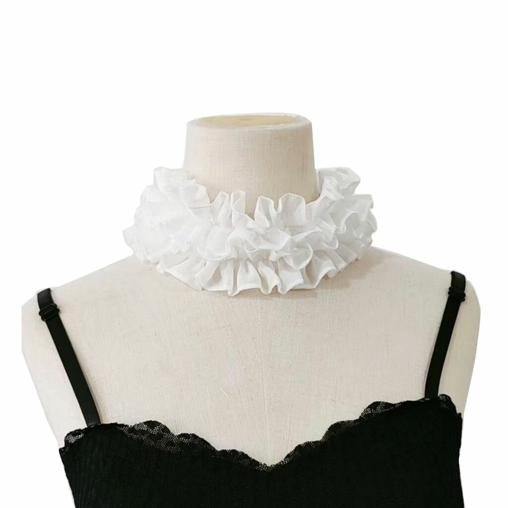 Искусственный воротник из шифона с оборками в дворцовом стиле-белые цветы
