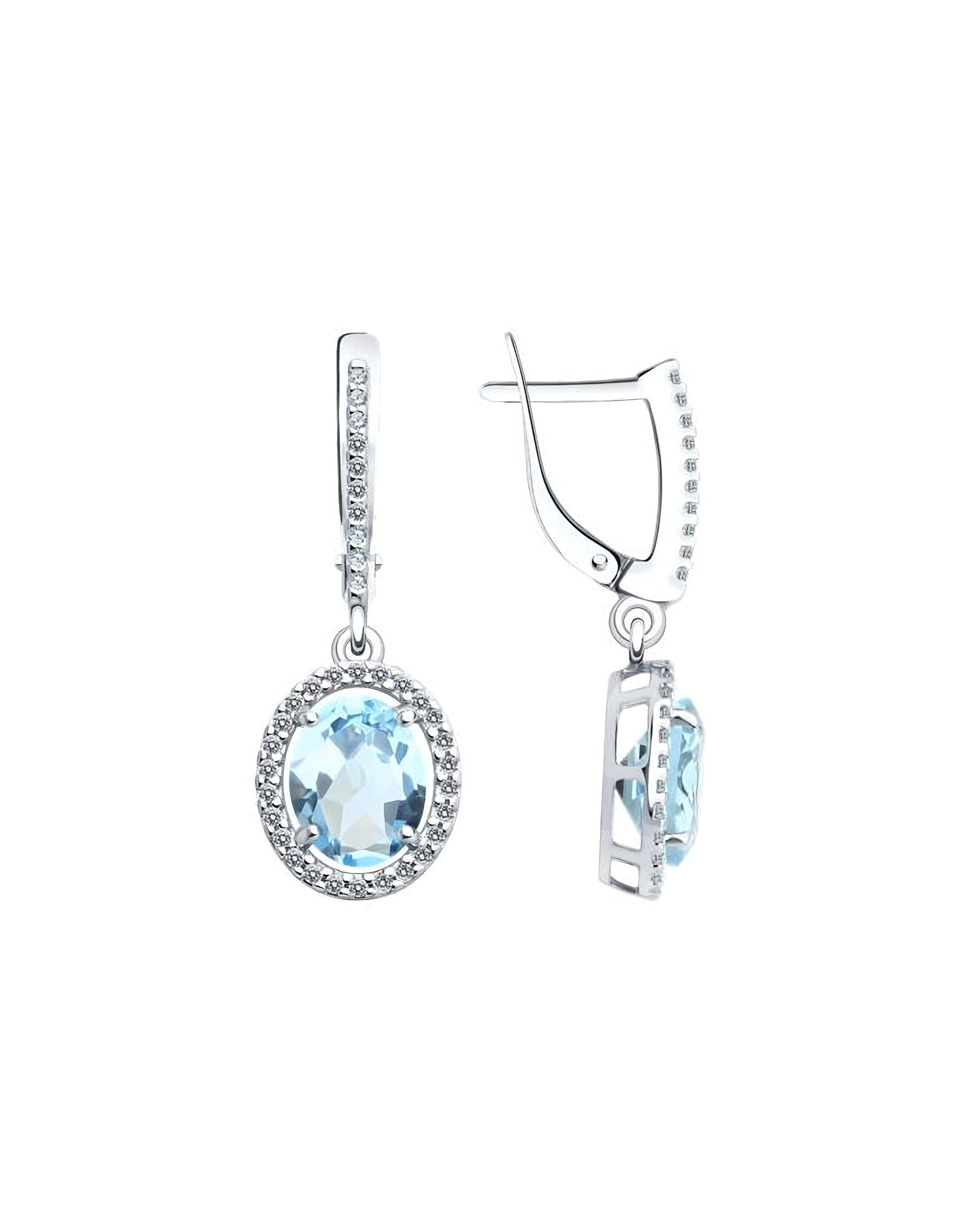 Серьги с подвесками, серебро, 925 проба, родирование, топаз