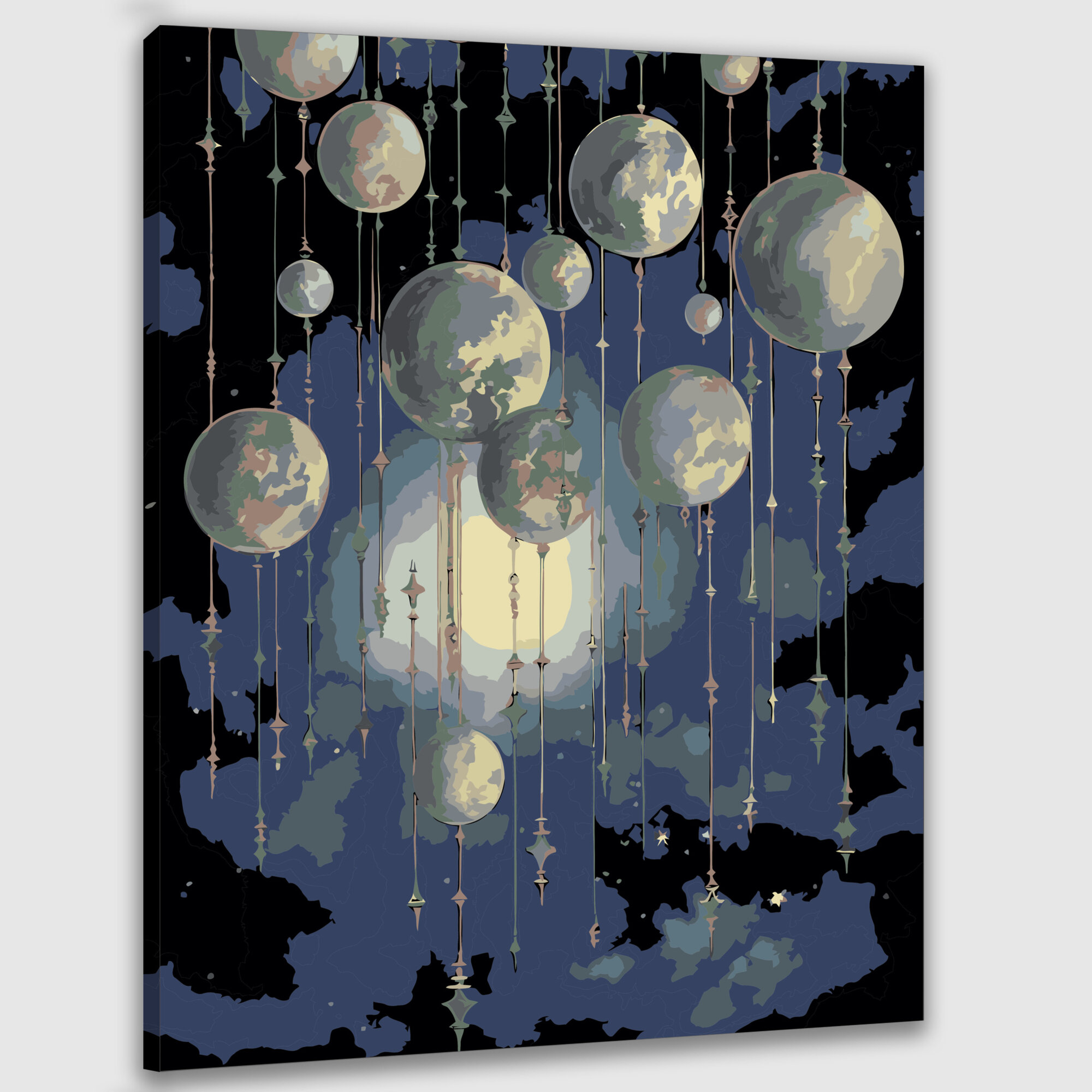 Картина по номерам 40x50 см, акварельная картина, фазы Луны, ночное небо, полный светящийся шар