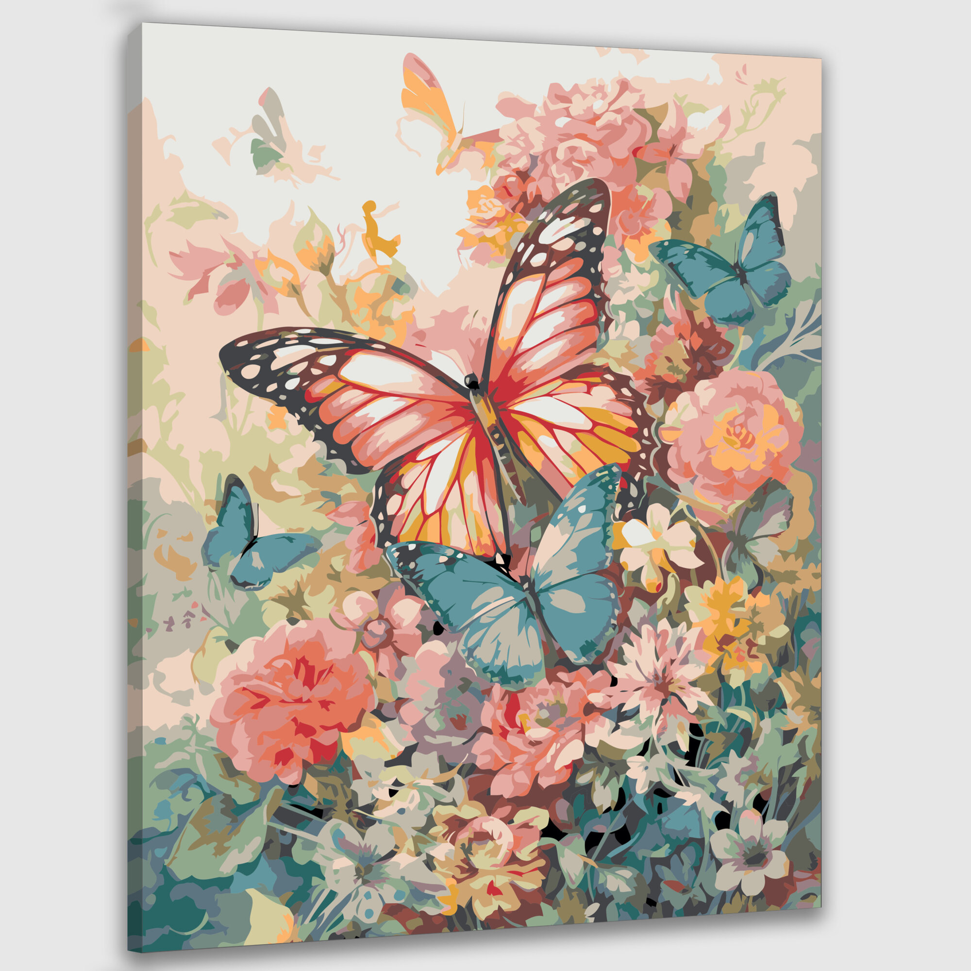 Картина по номерам 40x50 см, акварельная картина, бабочки, разноцветные, сад цветов, порхание, нежные крылышки
