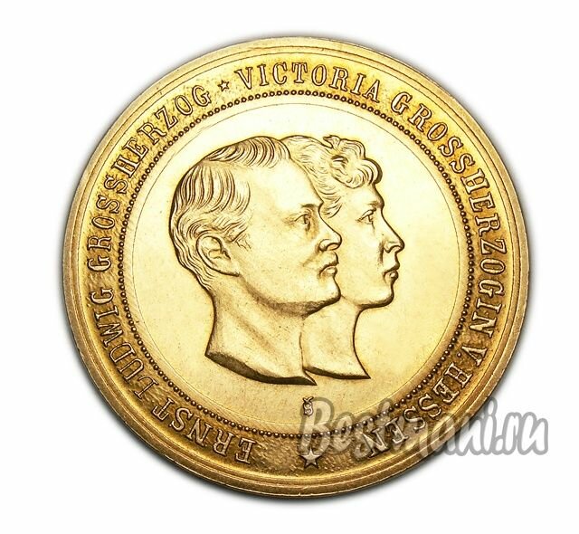 Эрнст и Виктория октябрь 1896 года золотая медаль сувенирная копия, ордена медали и награды