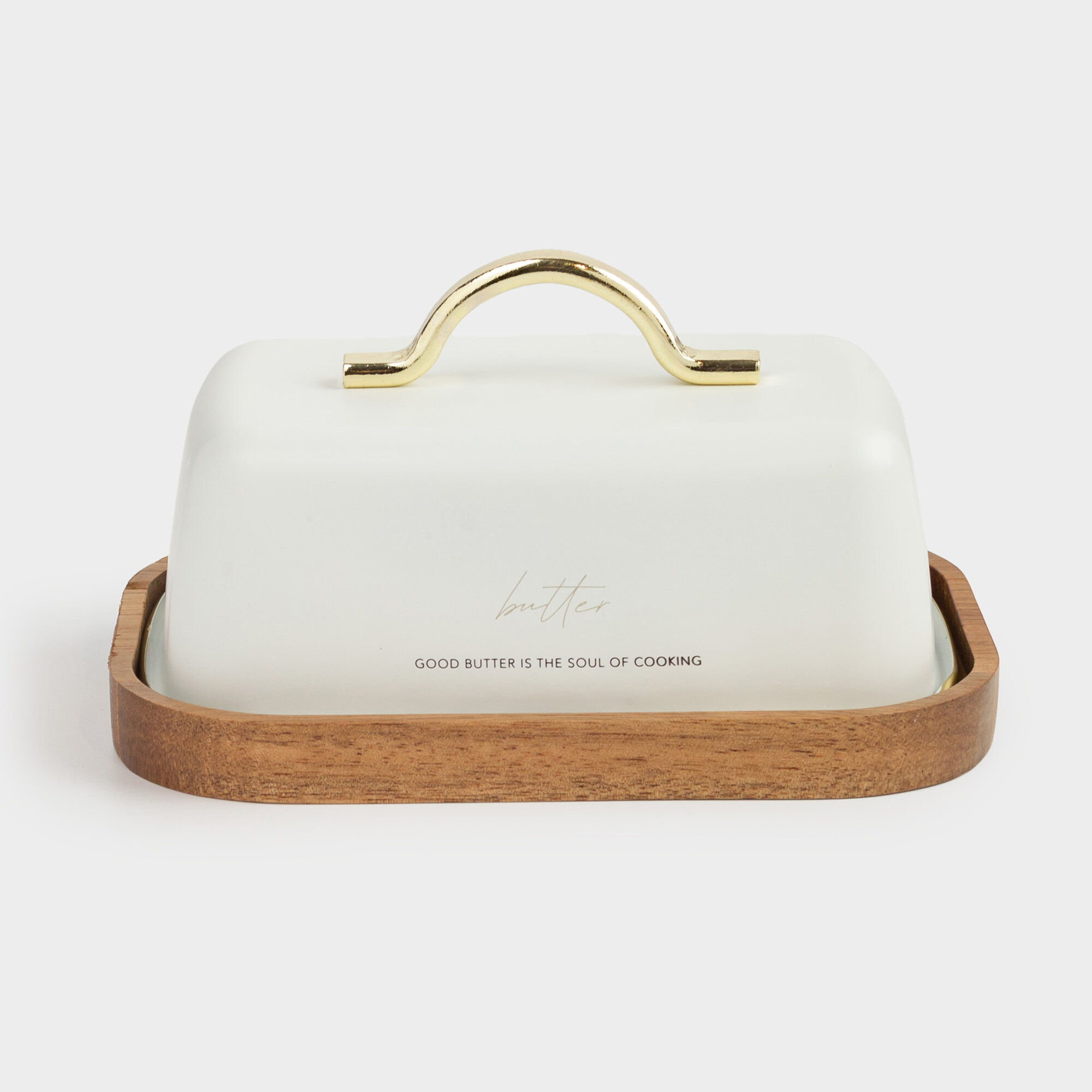 Масленка, 17 см, металл/дерево, прямоугольная, молочно-золотистая, Autograph, Kuchenland