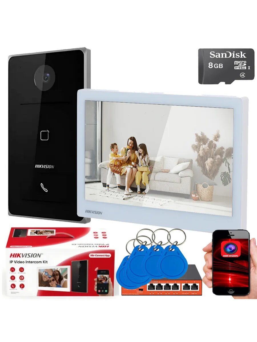 Русский комплект IP-видеодомофона с Wi-Fi PoE DS-KIS608-P