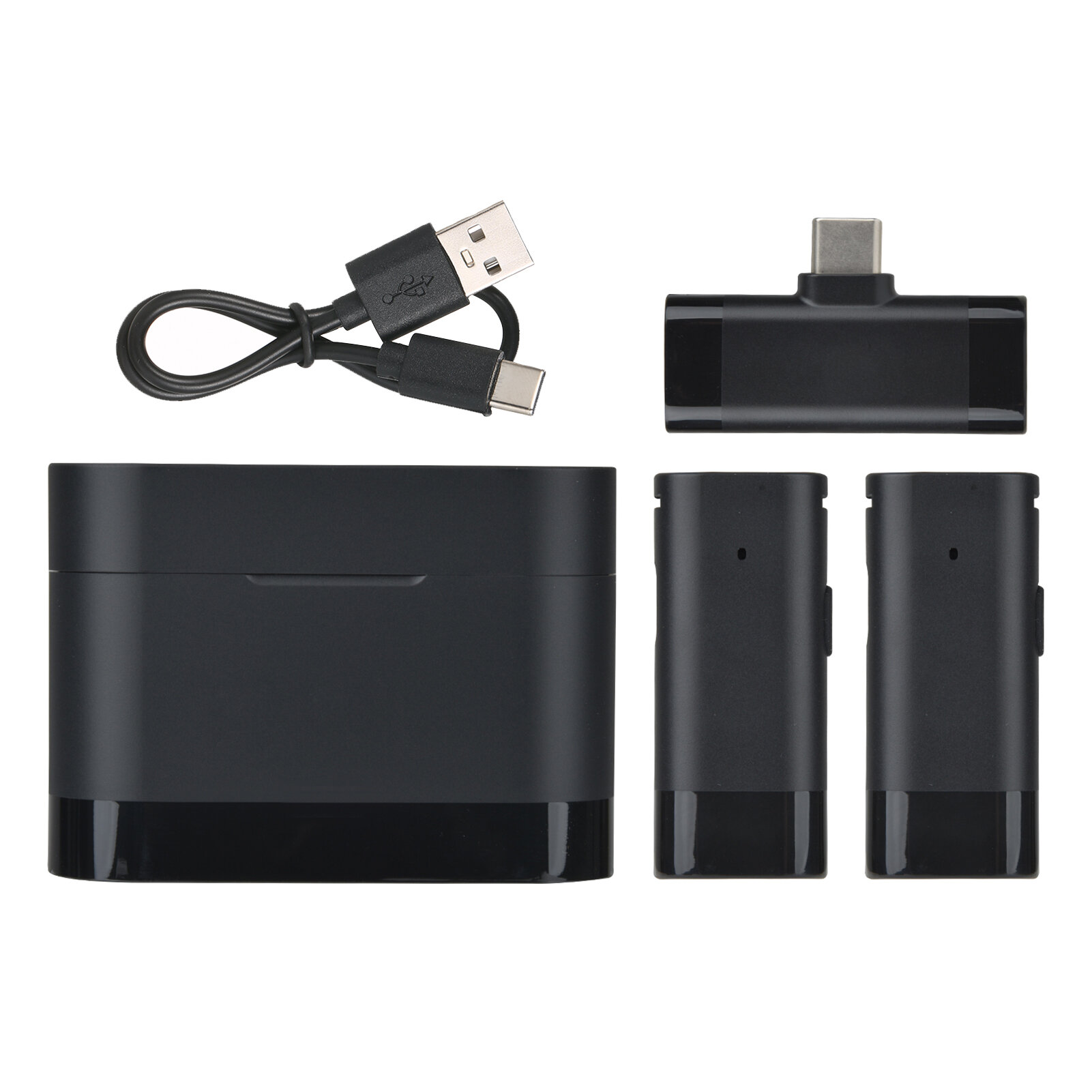 Беспроводной микрофон на клепме с приемником и 2 передатчиками в зарядном боксе для мобильных телефонов Type-C, заряжаемый микрофон с ветрозащитой для интервью, прямых эфиров, блогов, обучения, совещаний, материал ABS, капacitорная пикап, питание DC5V,