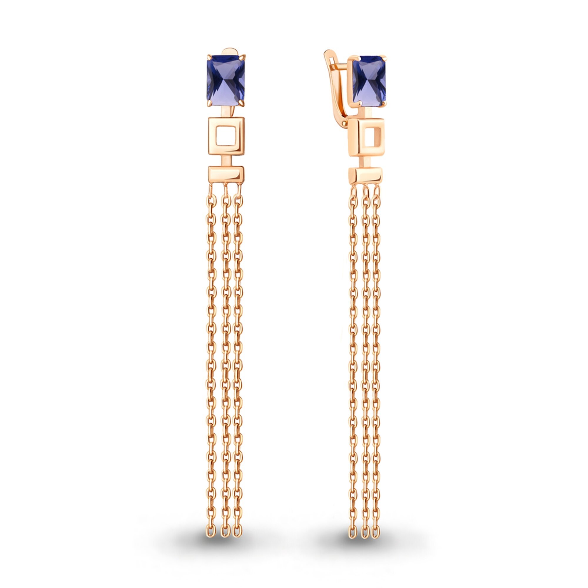 Серьги, серебро, 925 проба, золочение, танзанит