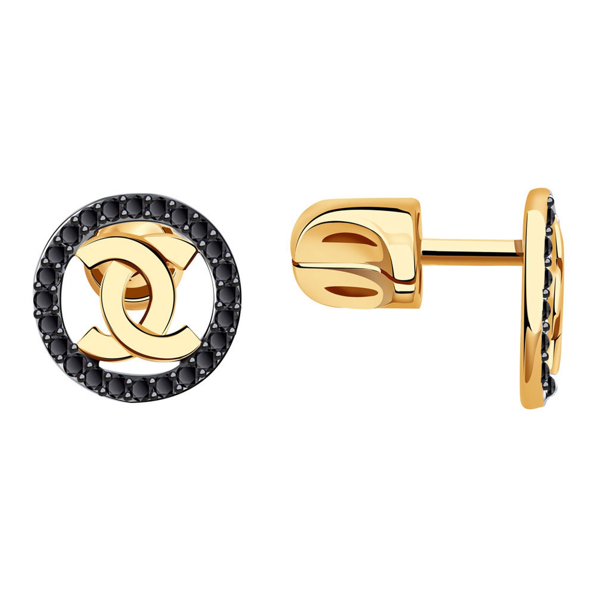 Серьги пусеты, красное золото, 585 проба, фианит