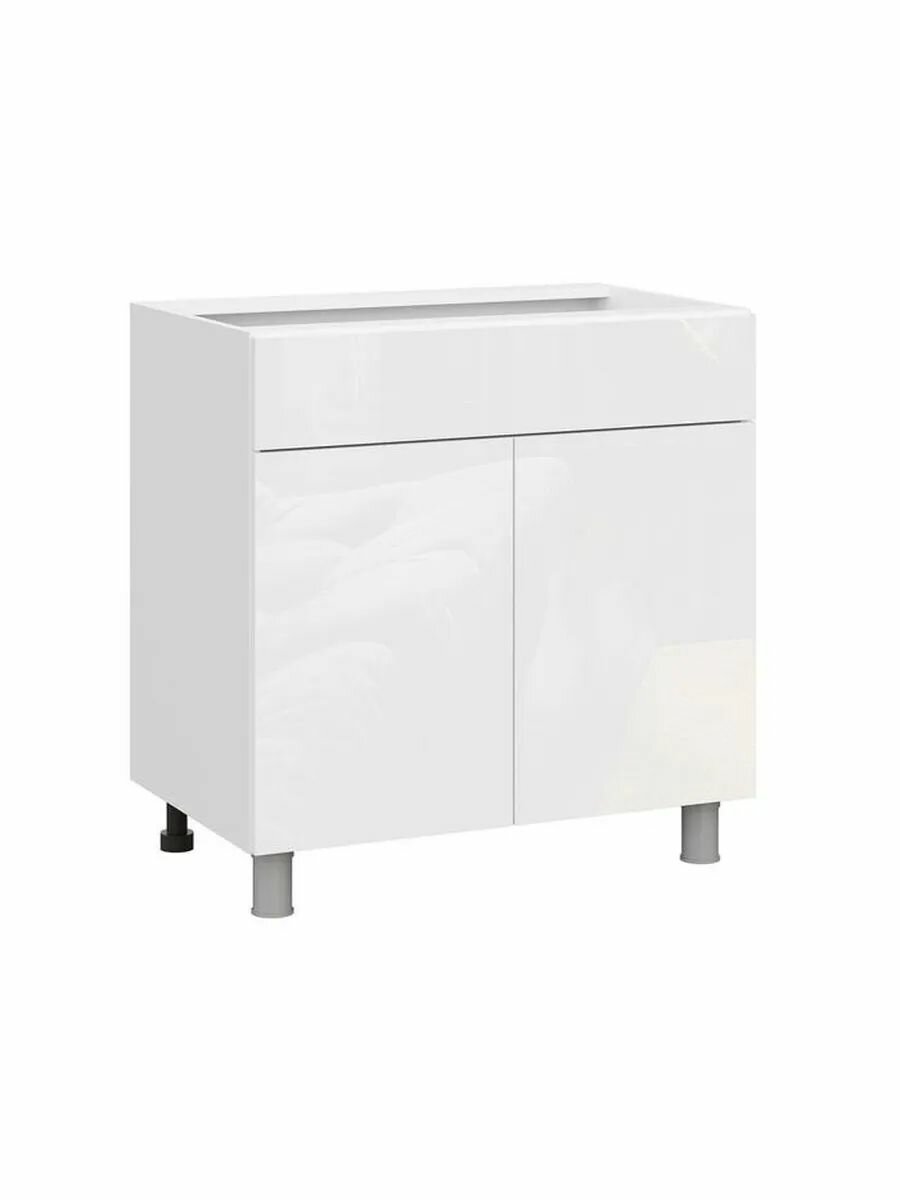 Кухонный модуль напольный, стол Тандем с полками, с ящиками, с доводчиками, 80х50.6х82.4 см, Белый / Белый глянец (Бруно)