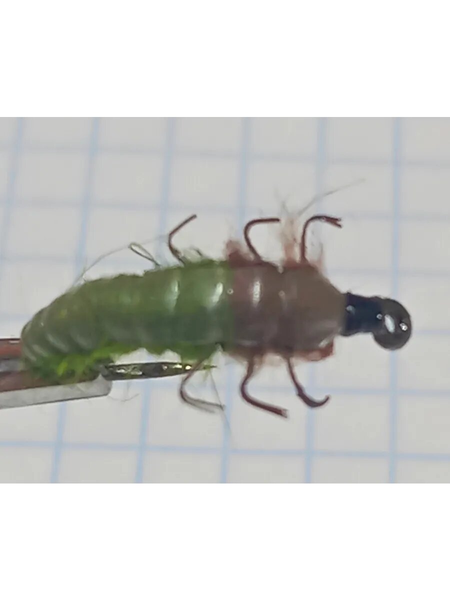 Приманка муушка "Ручейник", для ловли хариуса, зеленая, на крючке KUMHO № 8