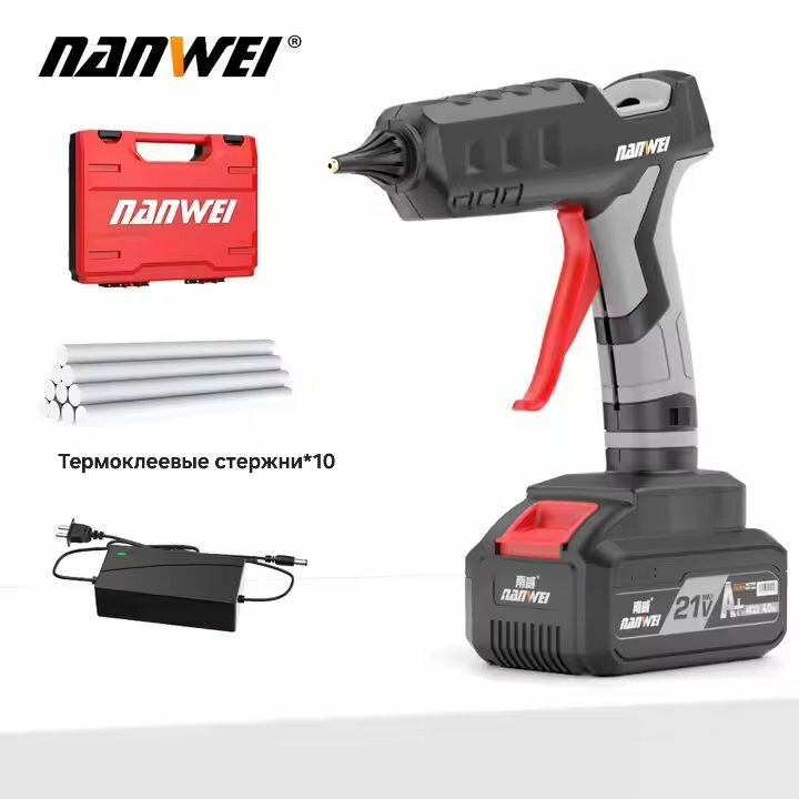Пистолет для клея "NANWEI", аккумуляторный, черно-серый, 60Вт, 0,35кг