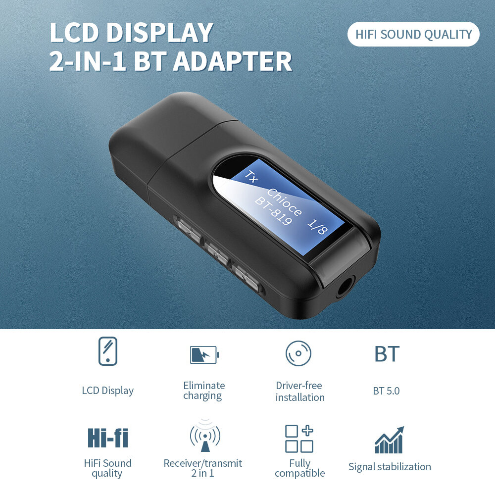 Адаптер T11 Bluetooth 5.0 аудиоприемник-передатчик с LCD экраном 3,5 мм AUX