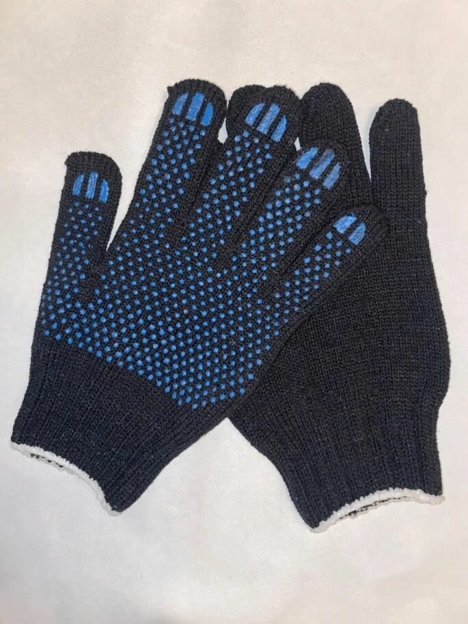 Перчатки ХБ с ПВХ "КАМА" (5 нитей) 7.5 класс, черные , 10 пар в уп