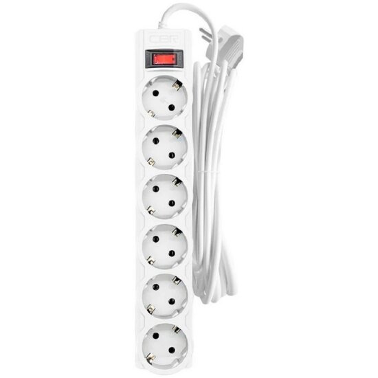 Сетевой фильтр Cbr CSF 2606-5.0, 6 розеток, 5 м, белый (пакет)