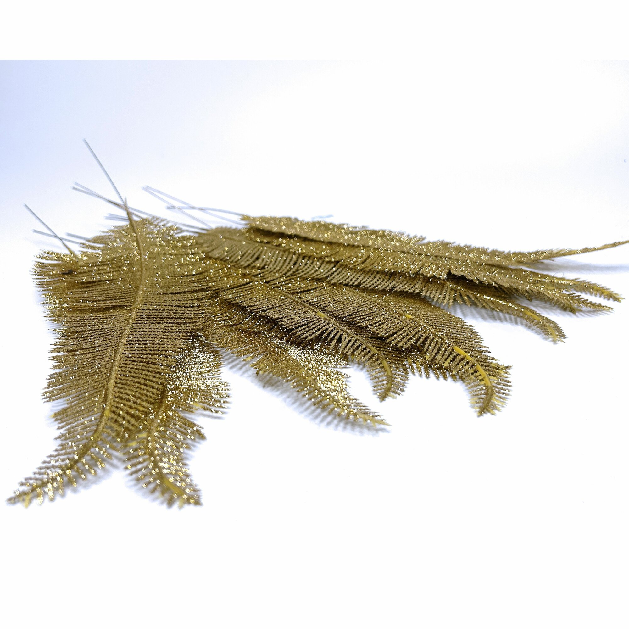 Перья "Блестящие", искусственный пластик, золотистые, для ёлки, 5 шт