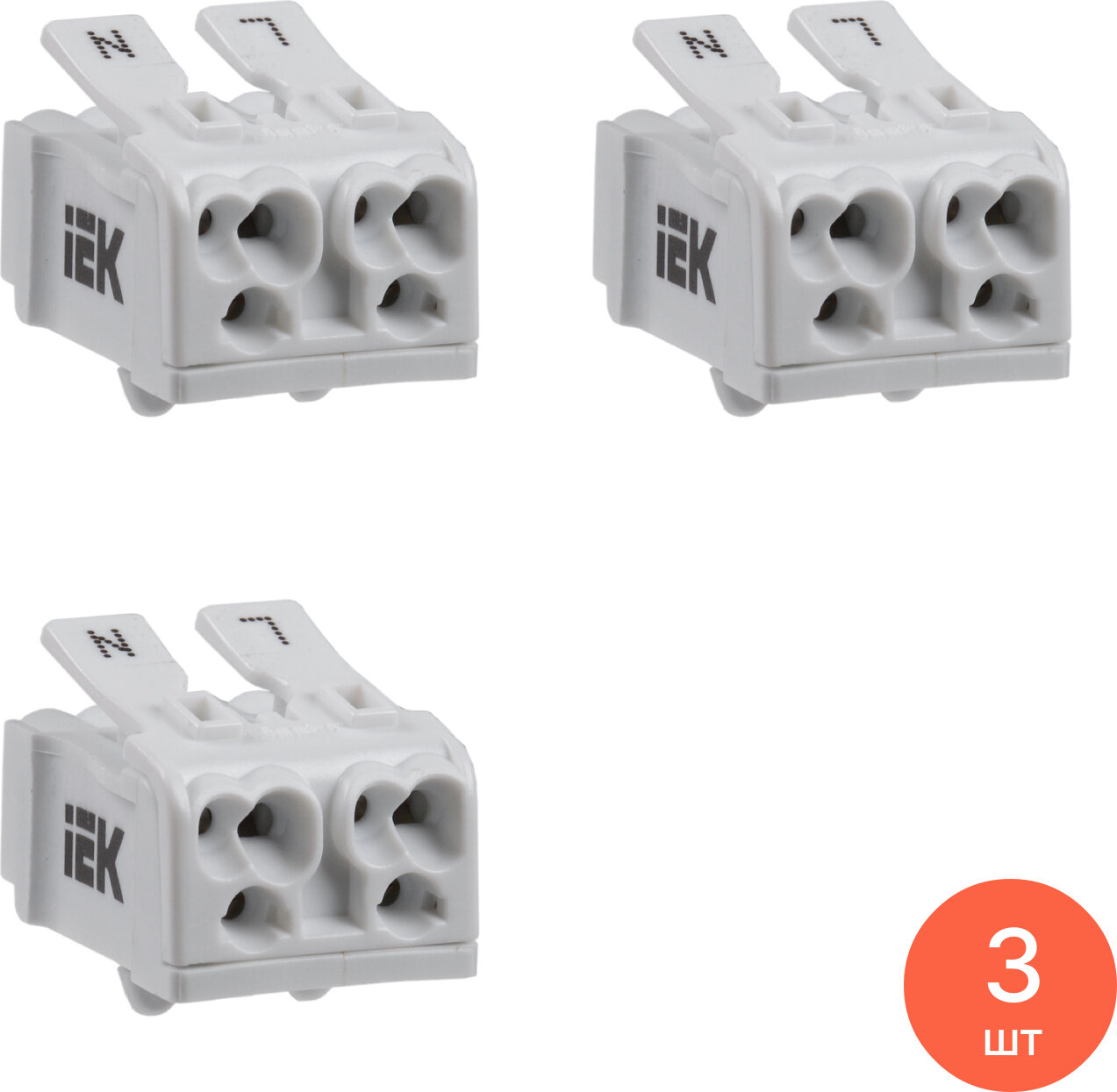 Клемма для проводов IEK / ИЭК КСПн2-L+N пружинная соединительная 16А, корпус термопласт, серый 18х5мм, 1шт. / зажим (комплект из 3 шт)