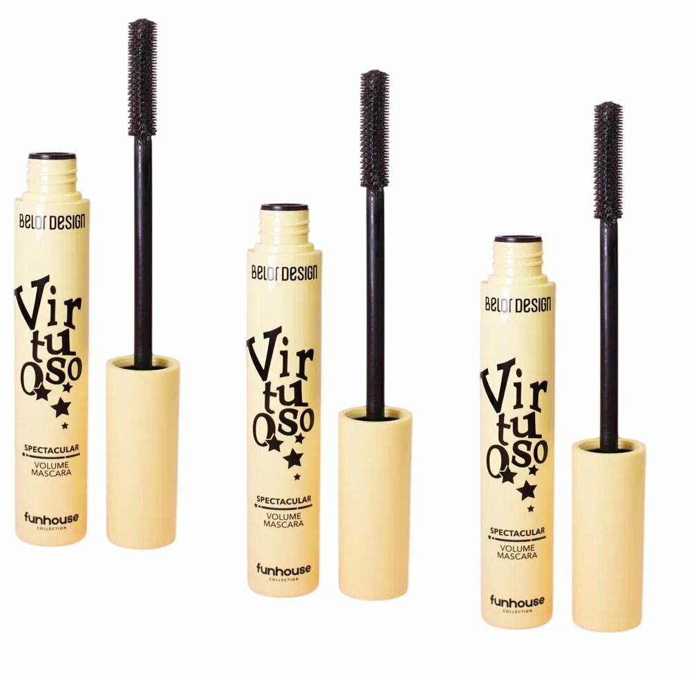 Тушь BelorDesign "Funhouse" зрелищный объём Virtuoso 11, 2 г + карандаш Party в подарок, 3 шт