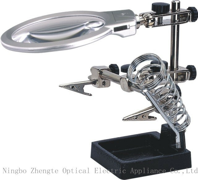 Подставка держатель с лупой х2, х6 2LED d89мм FZ1090TL ZHENGTE, два зажима, чугун, спираль