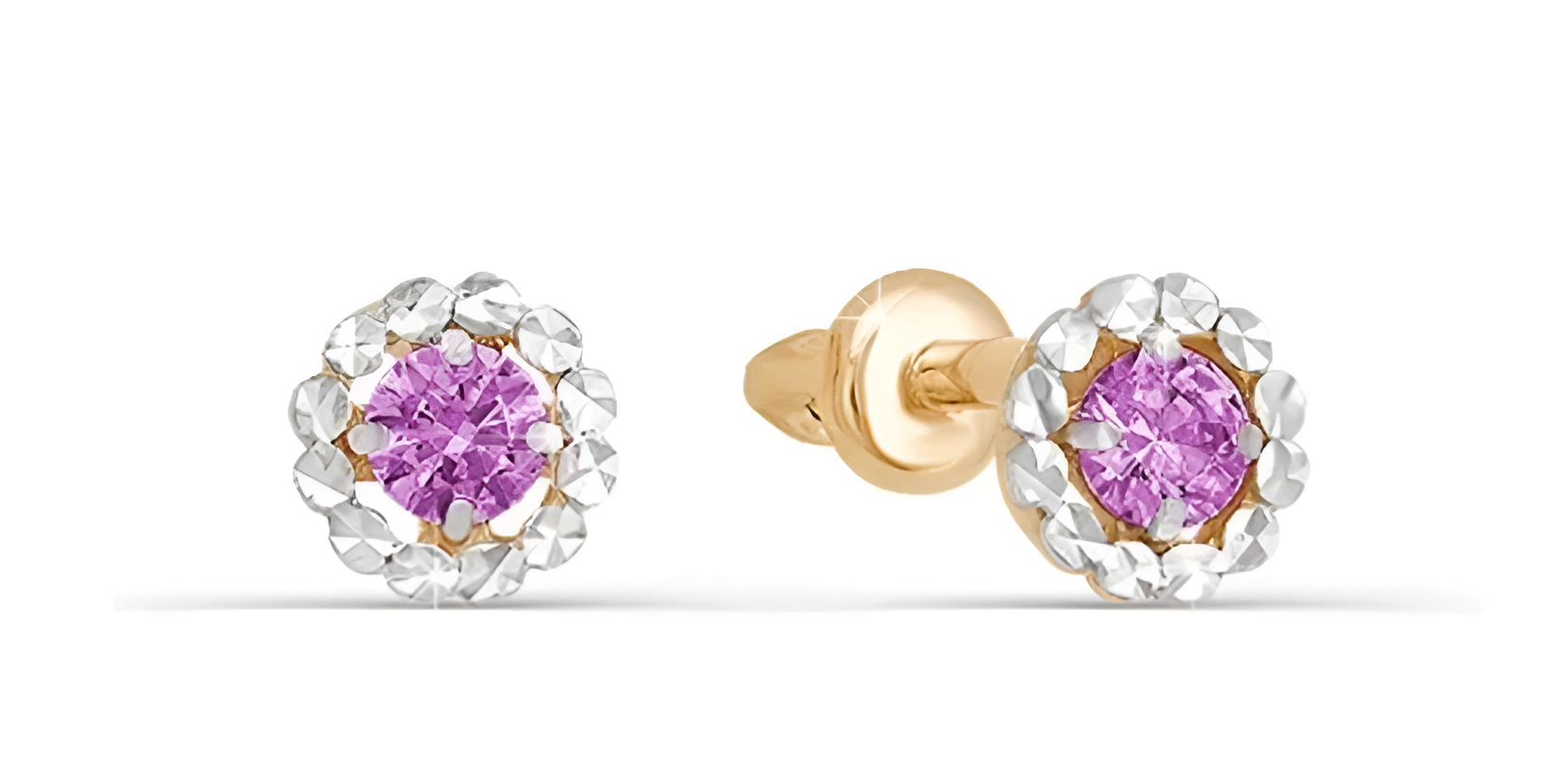 Серьги пусеты, красное золото, 585 проба, родирование, фианит