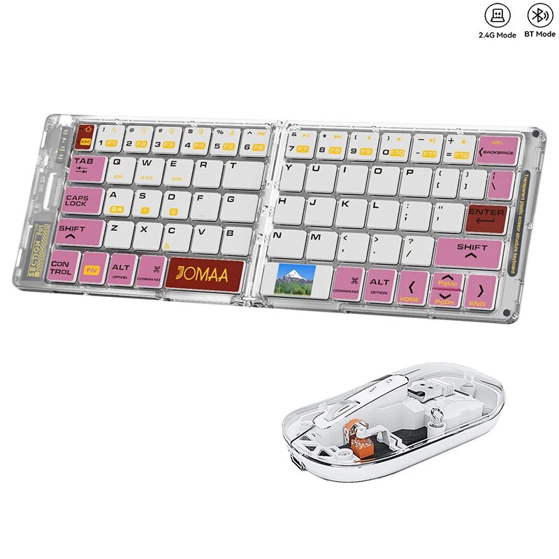 Беспроводная складная клавиатура и мышь Bluetooth для ноутбука English layout, Pink