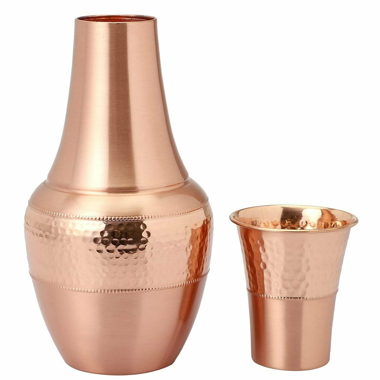 Медный (цельномедный) кованый кувшин - графин со стаканом-крышкой для настаивания медной воды1400 мл