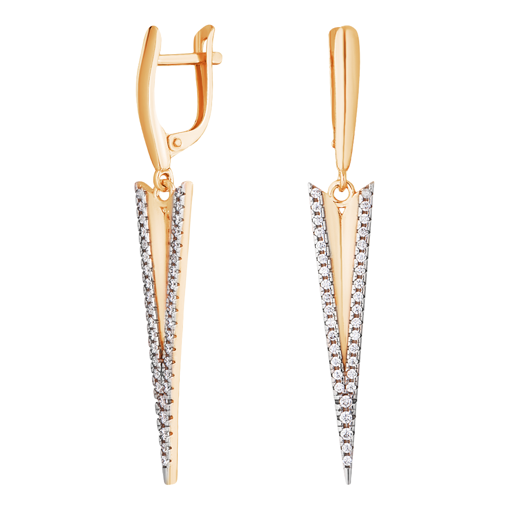Серьги с подвесками, серебро, 925 проба, золочение, фианит