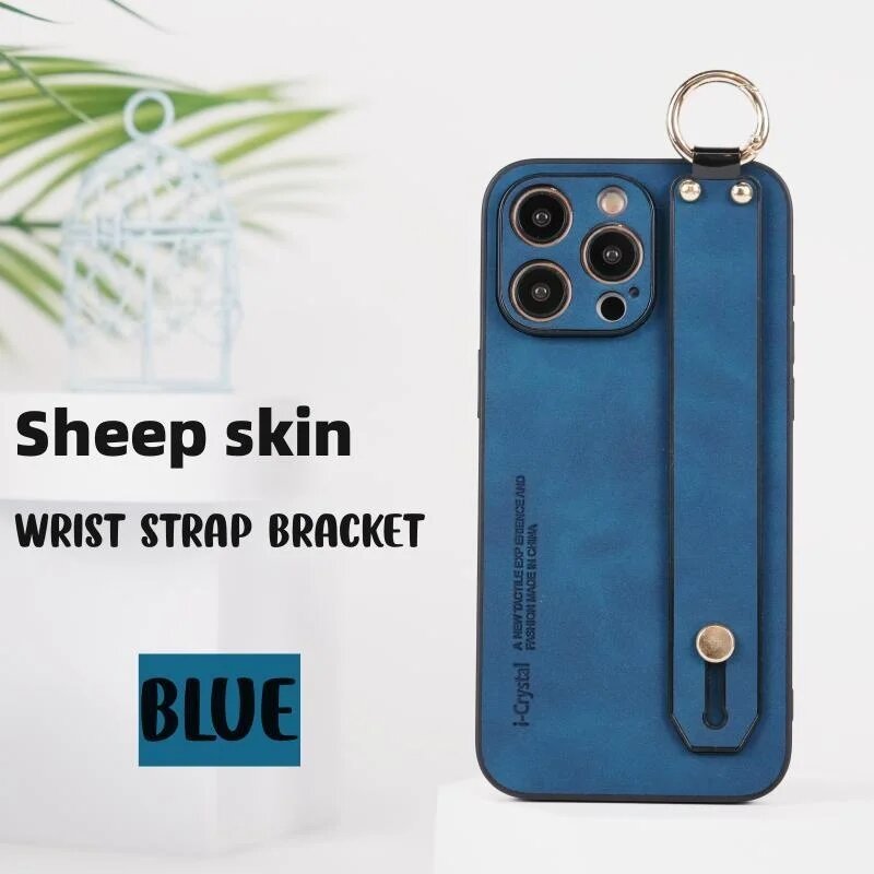 Чехол-подставка из искусственной овчины с ремешком на запястье для iPhone для айфона 14 Про, Navy
