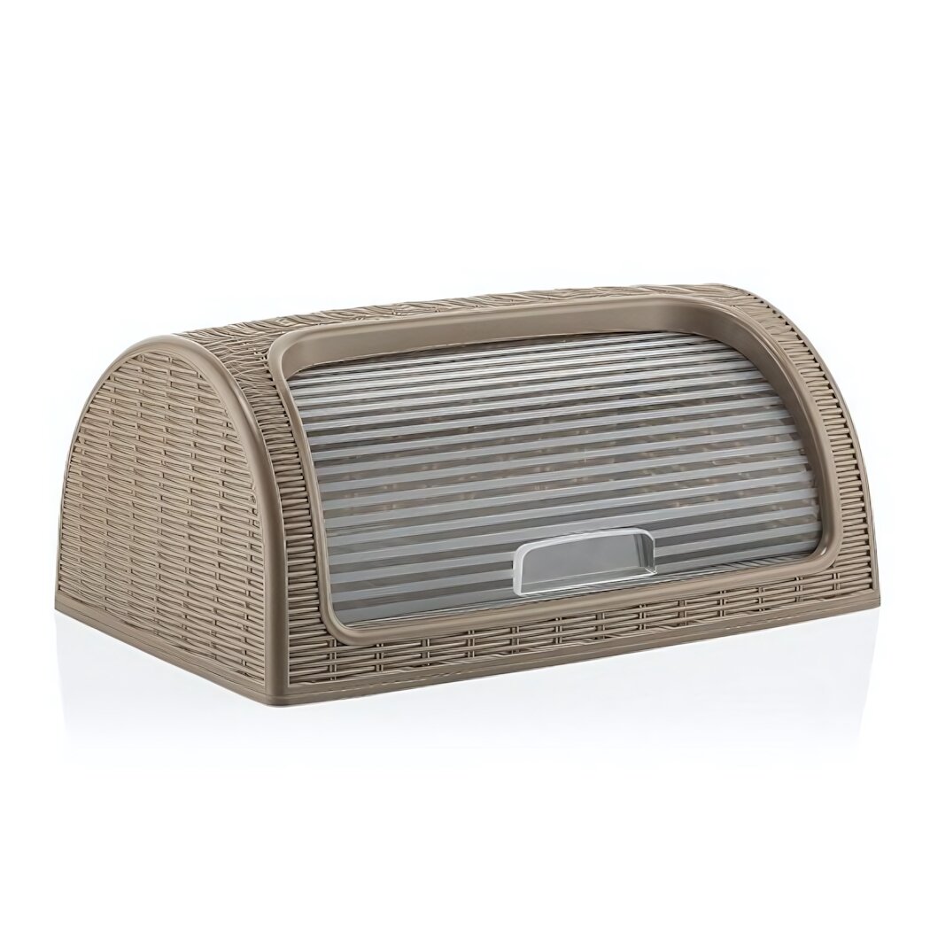 Хлебница плетеная коричневая с прозрачной крышкой, вместительная, для хранения хлеба