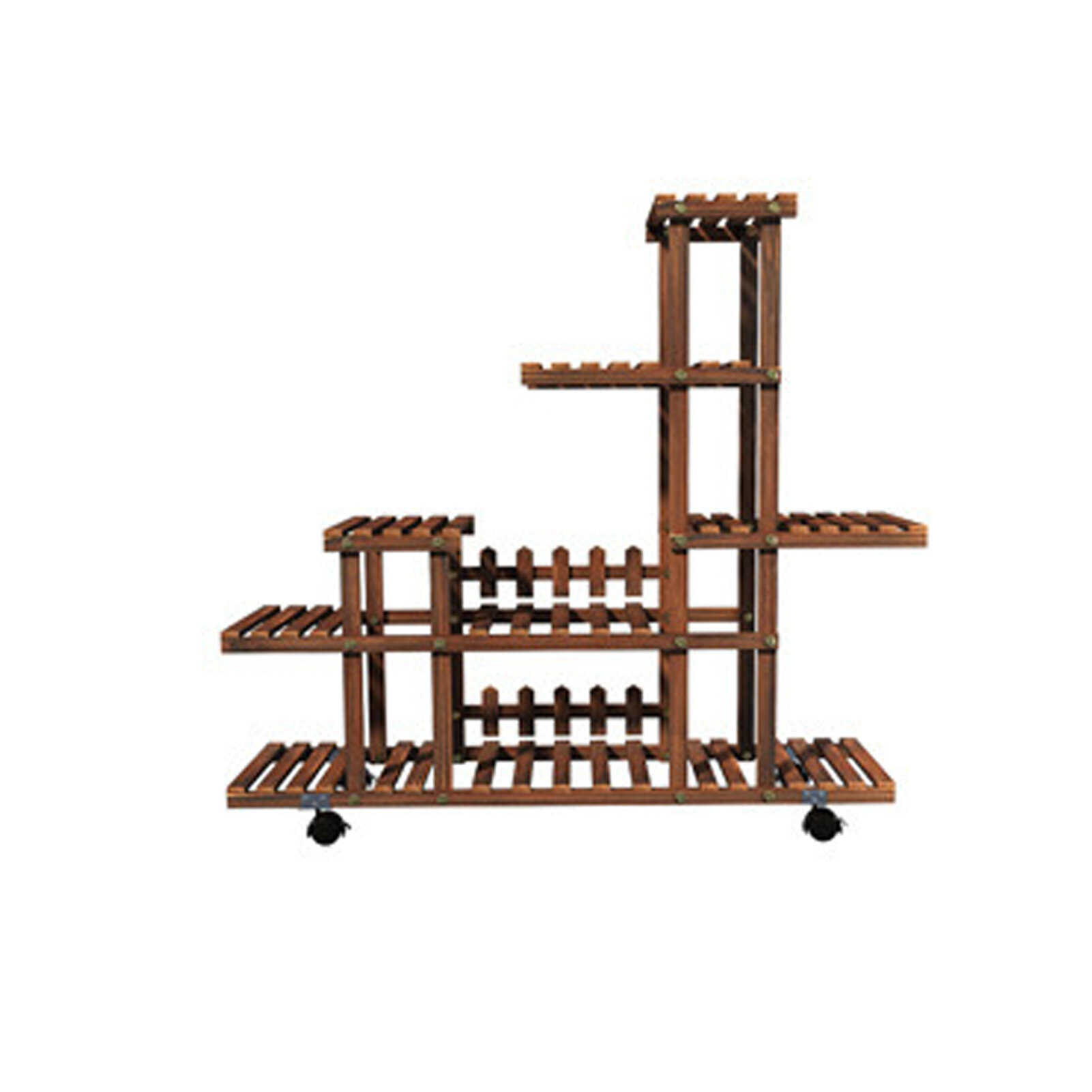 Деревянная подставка для растений, многоуровневая полка для цветов, стойка для гостиной, балкона, патио, двора, забора и колеса