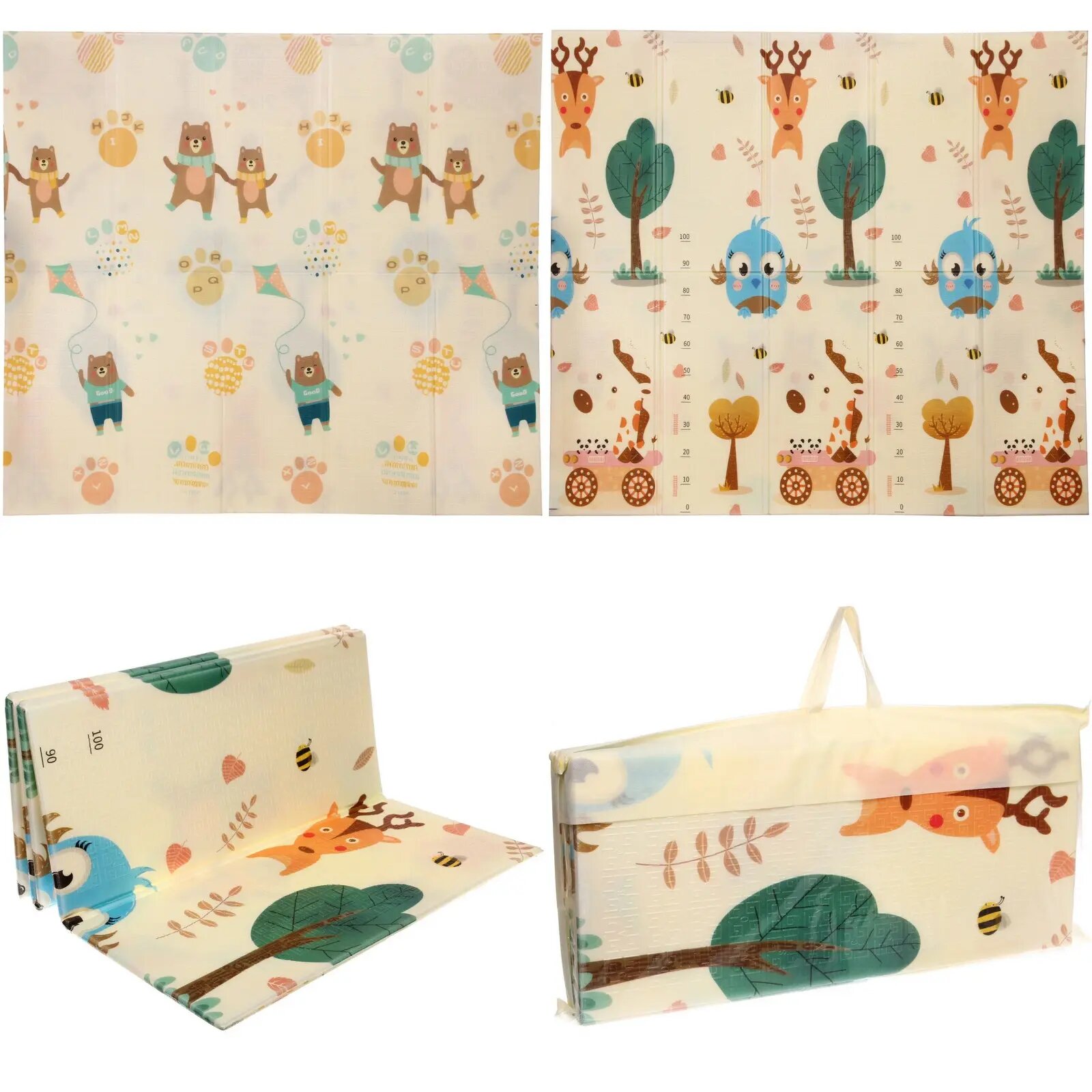 Детский игровой коврик 180х200 см, комфортный, с рисунком зверей, пенополиэтилен