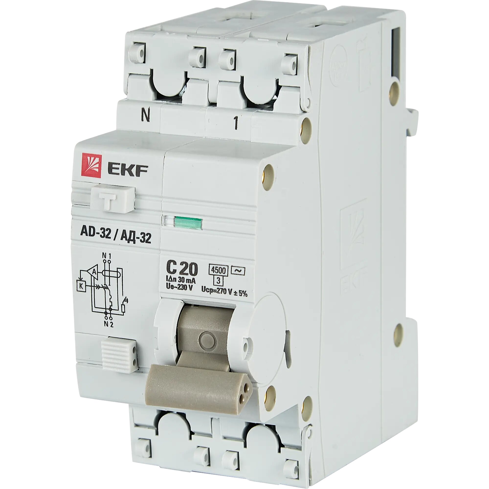 EKF АД-32 1P N C20 A 30 мА 4.5 кА AC Дифференциальный автомат защиты от утечки тока
