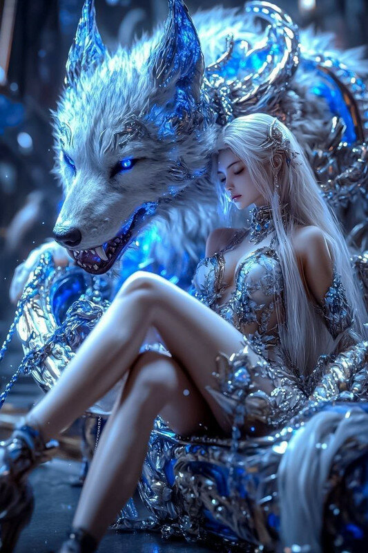 Алмазная мозаика "волк, Девушка" 40*50 см, безрамная, идеальна для дома, украшения, подарков, Рождества.