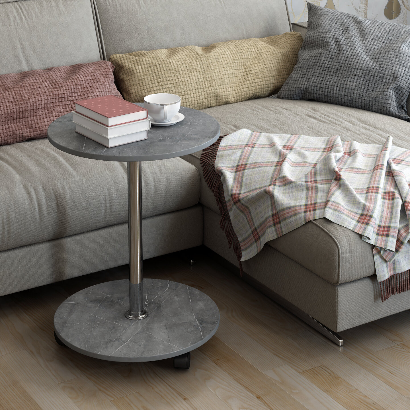 Приставной, журнальный столик на колесах Элегант. Каспий темный