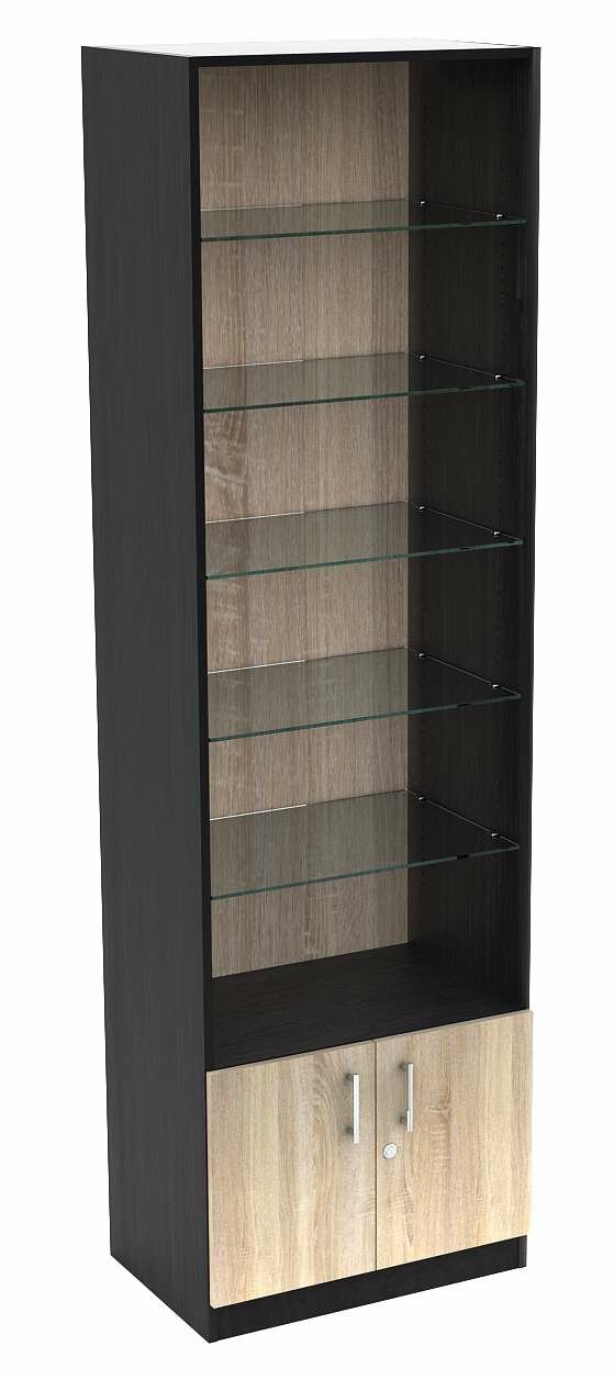 Стеллаж с 5-ю стеклянными полками 400x600 мм серии UP-5 №7 (З/C - ДВП), Крем Вайс