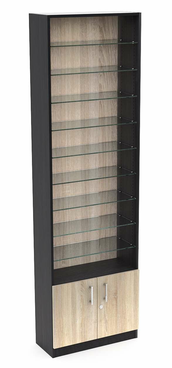 Стеллаж с 9-ю стеклянными полками 250x600 мм серии UP-9 №4 (З/C - ДВП), Черный