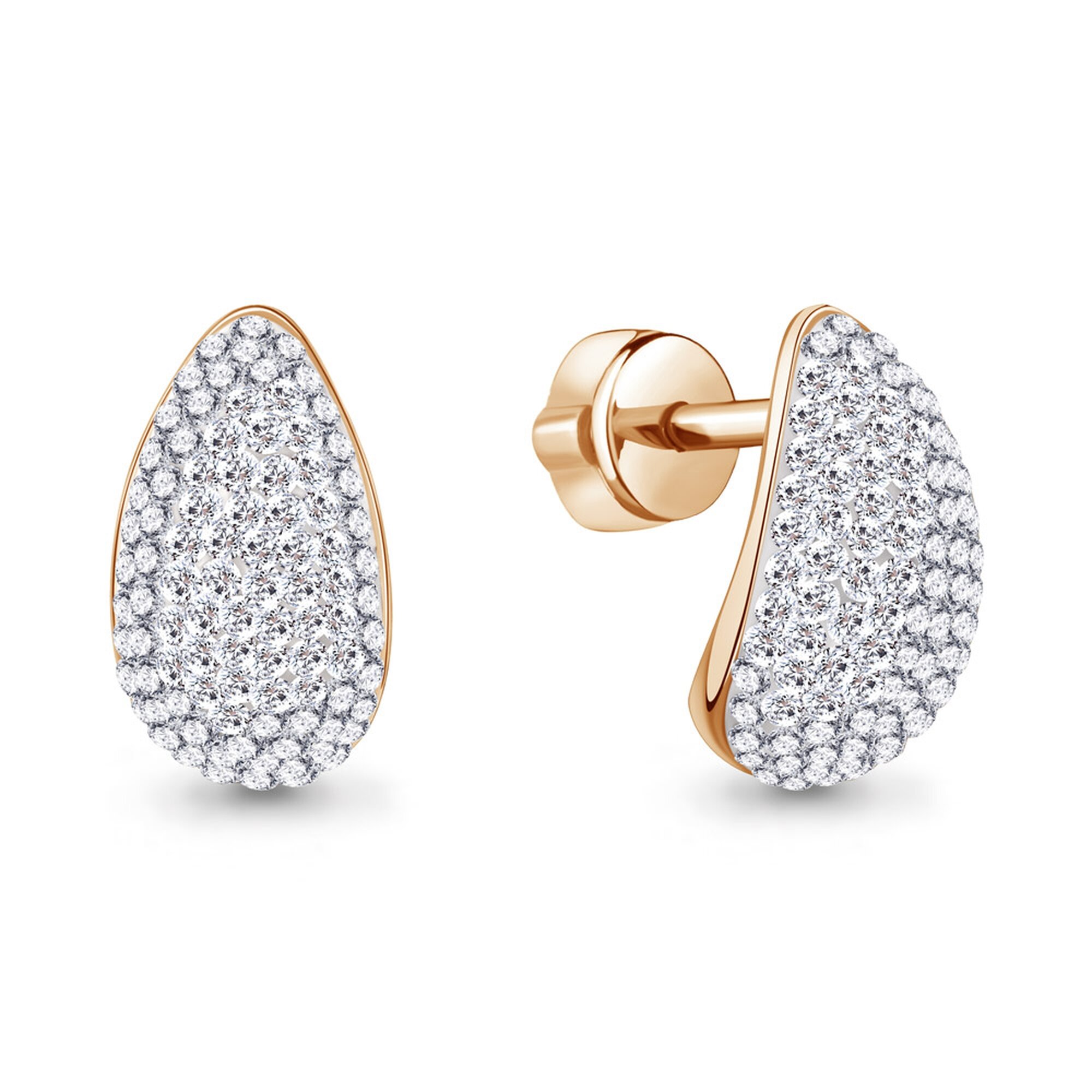 Серьги пусеты, серебро, 925 проба, золочение, кристалл