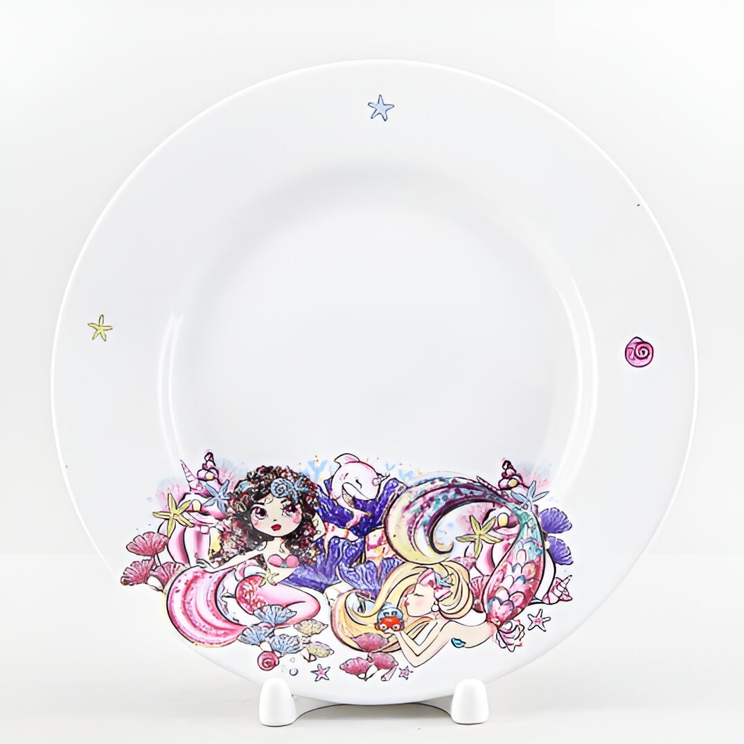 Набор фарфоровых тарелок мелких 175 мм. "Русалочки" гладкий край, 2 шт, Дулёво