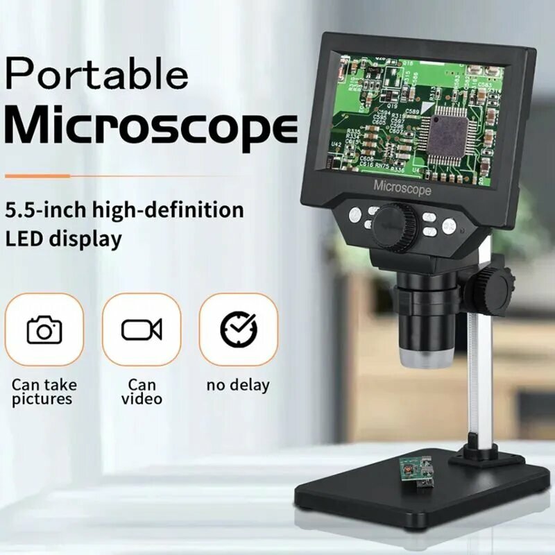 Цифровой микроскоп G5, портативный 5,5-дюймовый ЖК-экран, USB-микроскоп с непрерывным зумом, Воспитание детского интереса/инструмент для ремонта мобильных телефонов, встроенный аккумулятор