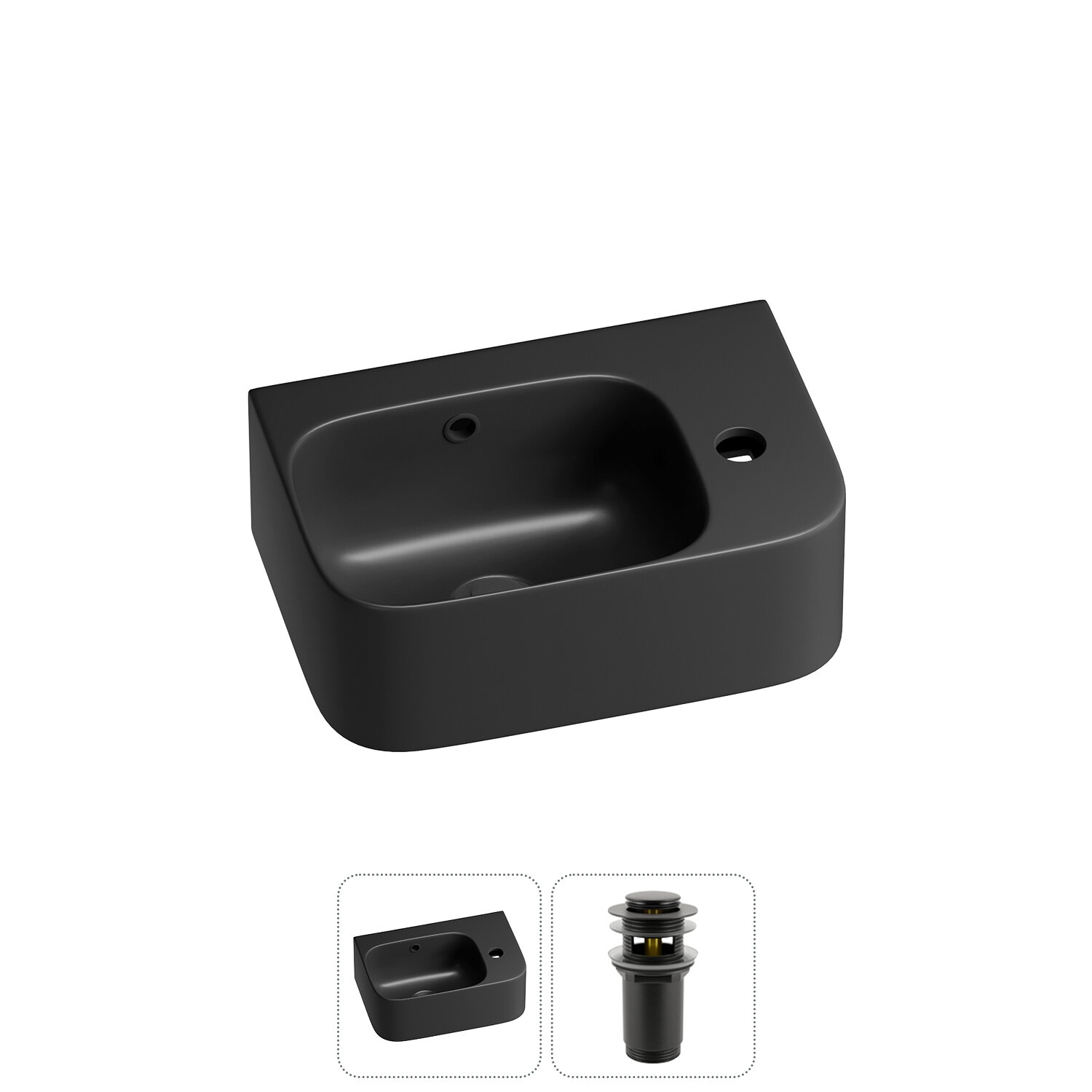 Подвесная или накладная раковина в ванную комнату Lavinia Boho Bathroom Sink 20216570R в наборе 2 в 1: раковина 37 см в цвете матовый черный, донный клапан