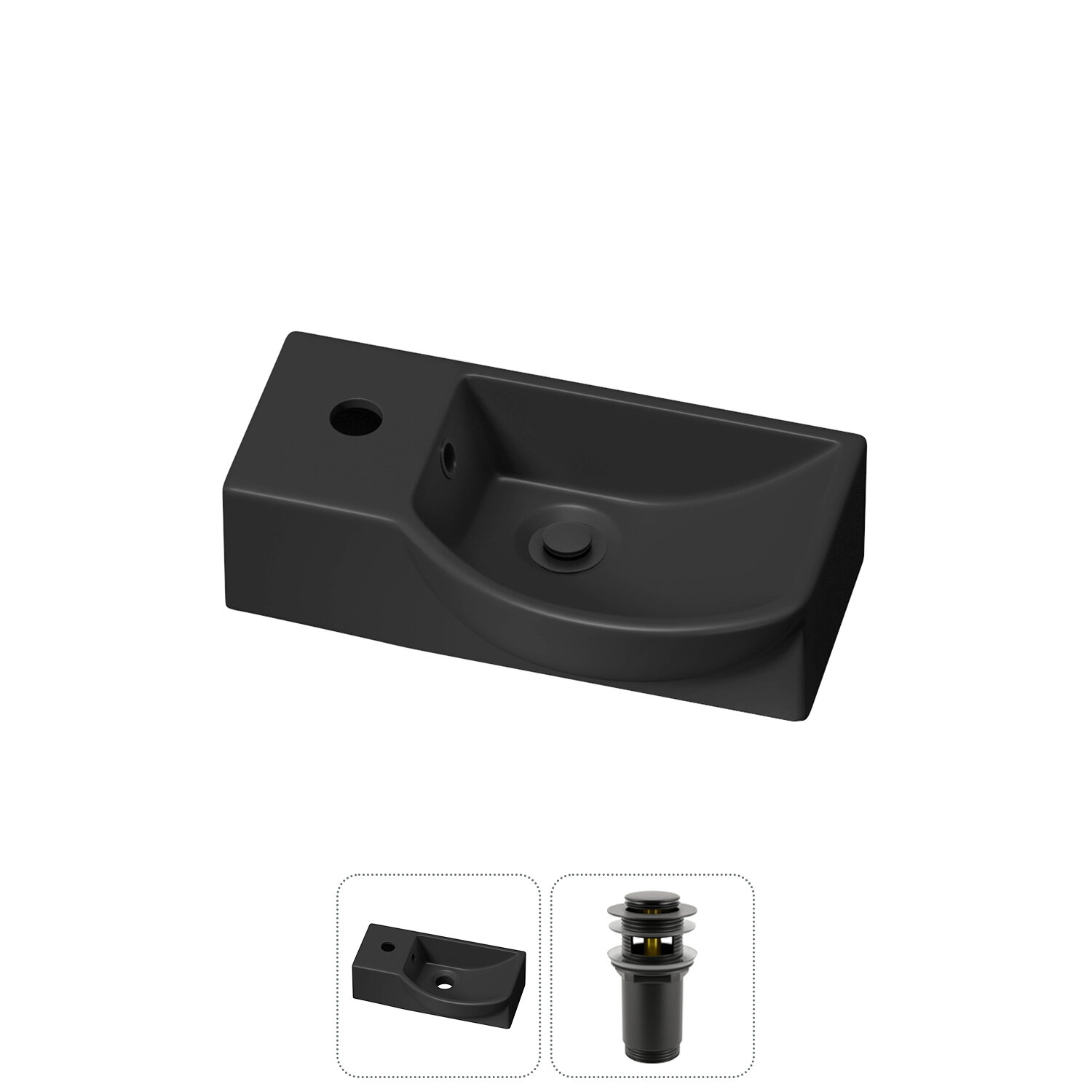 Подвесная или накладная раковина в ванную комнату Lavinia Boho Bathroom Sink 20216038R в наборе 2 в 1: раковина 40 см в цвете матовый черный, донный клапан