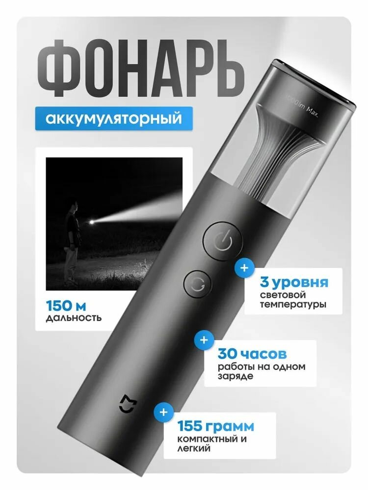 Фонарик аккумуляторный, многофункциональный Xiaomi Mijia, Multi-function Portable Flashlight