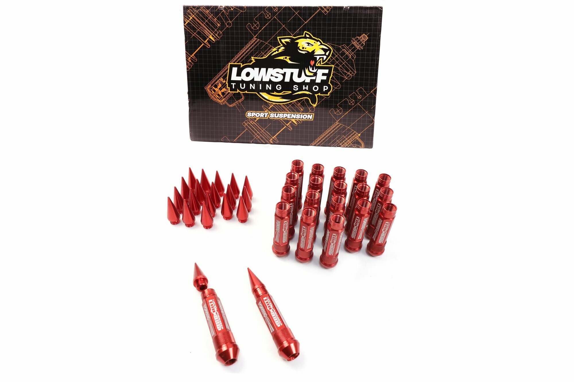 Спортивные колесные гайки 326 Power M12*1.5 красные с шипами комплект 20 штук