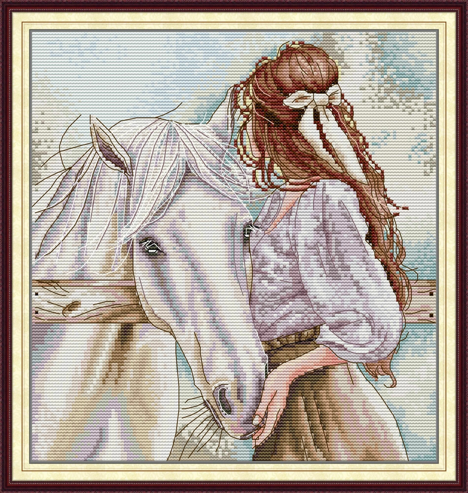 NKFвышивка крестом наборы, Схема на 11CT "Девушка и лошадь",40*42CM