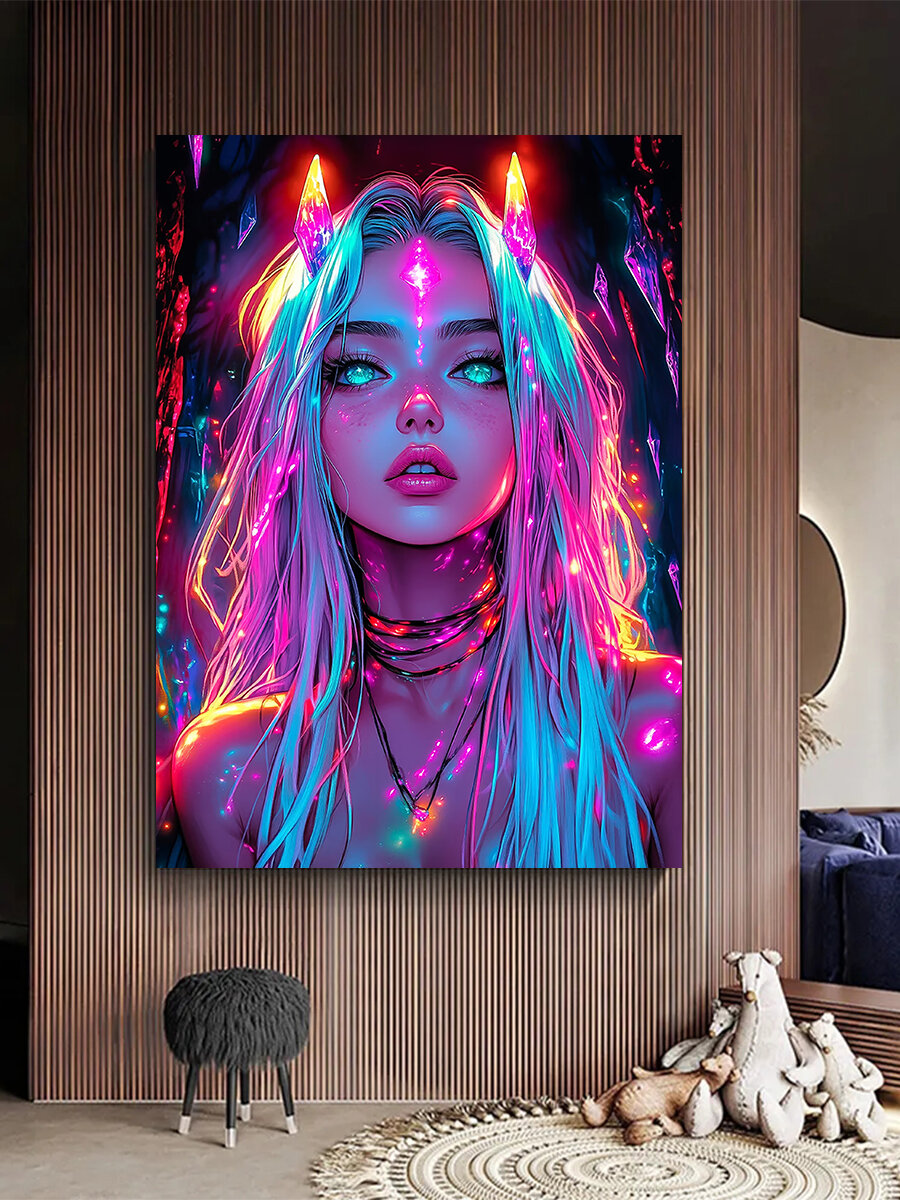 Картина интерьерная - "Девушка аниме хентай неон" , 40х60 см.
