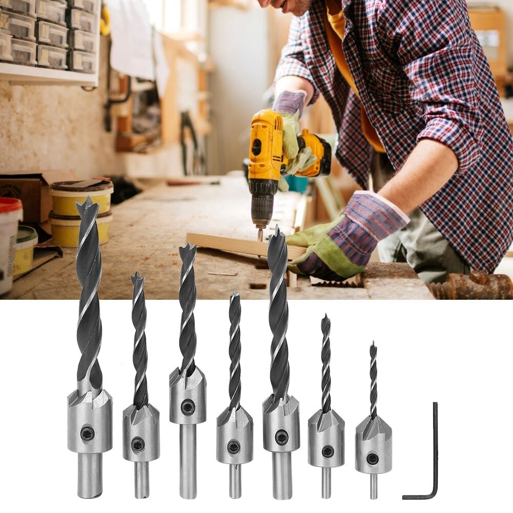 7 шт. Деревообрабатывающее сверло с потайной головкой, 5-зубчатый инструмент для снятия фаски с шестигранным ключом