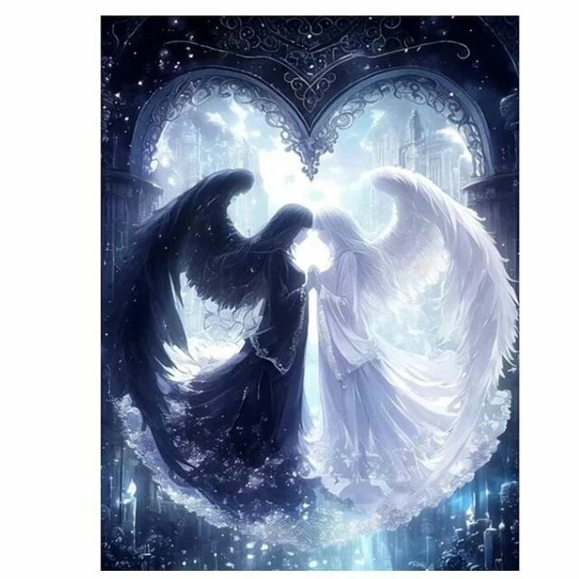 Алмазная картина "Черно-белый ангел" алмазная огранка 40х50 см,40X50CM, белый