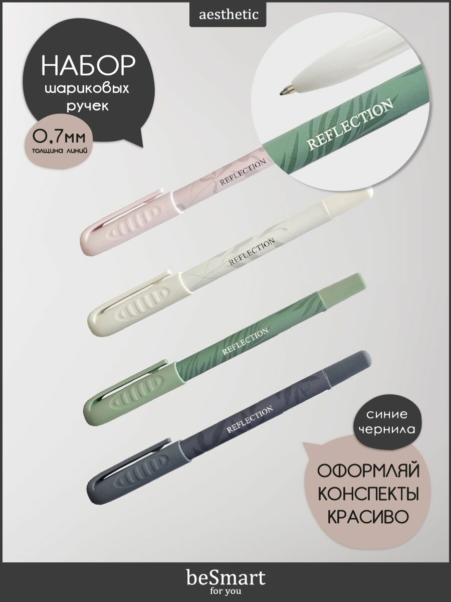 Шариковая ручка синяя beSmart "Shadow", толщина линии 0,7 мм, набор 4 штуки