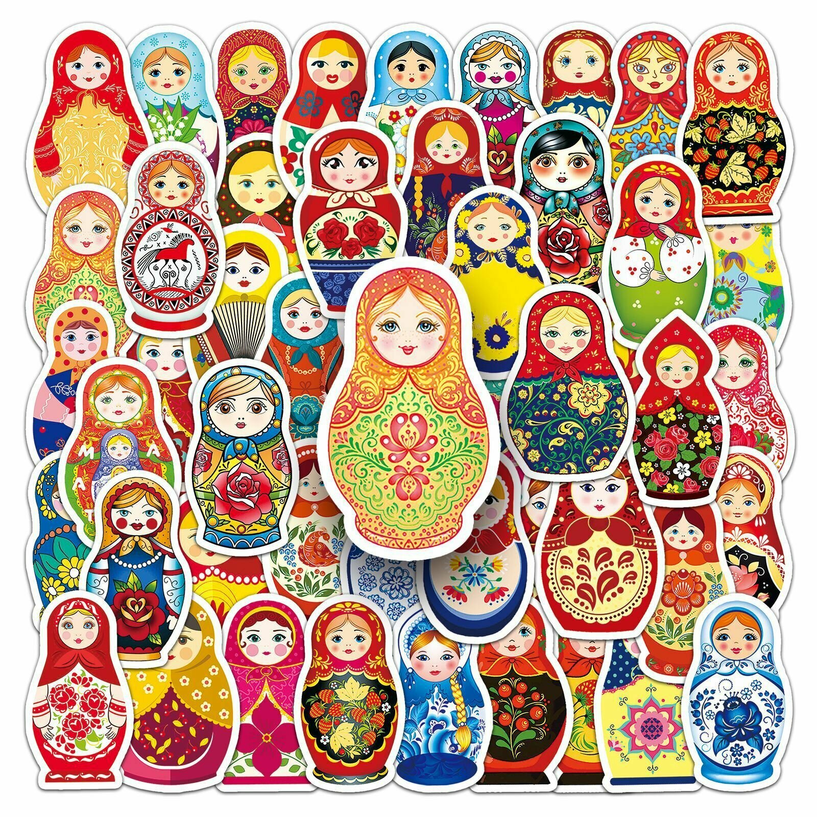 Наклейки стикеры матрешки 50шт. виниловые