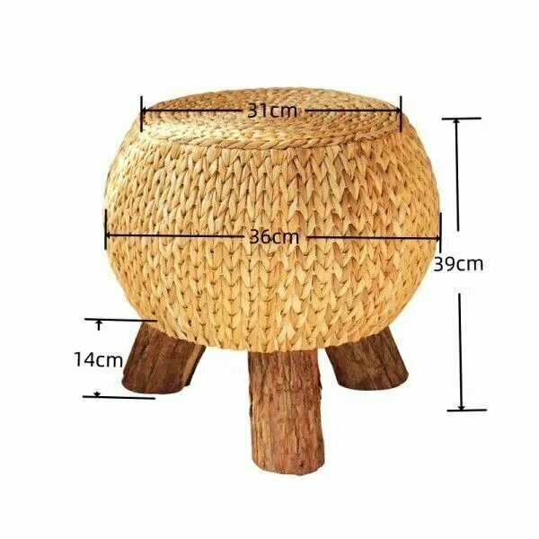 Табурет Taburet, плетеный ротанг + массив дерева, для гостиной, круглая форма, 39 см х 36 см