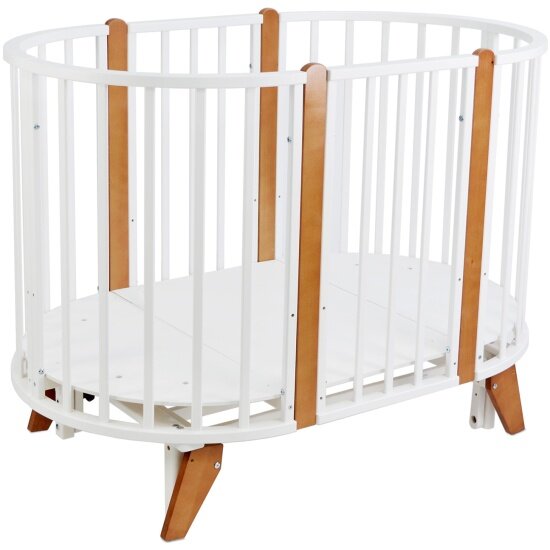 Кроватка Indigo София NEW 6в1 круг-овал с универсальным маятником белый-натуральный
