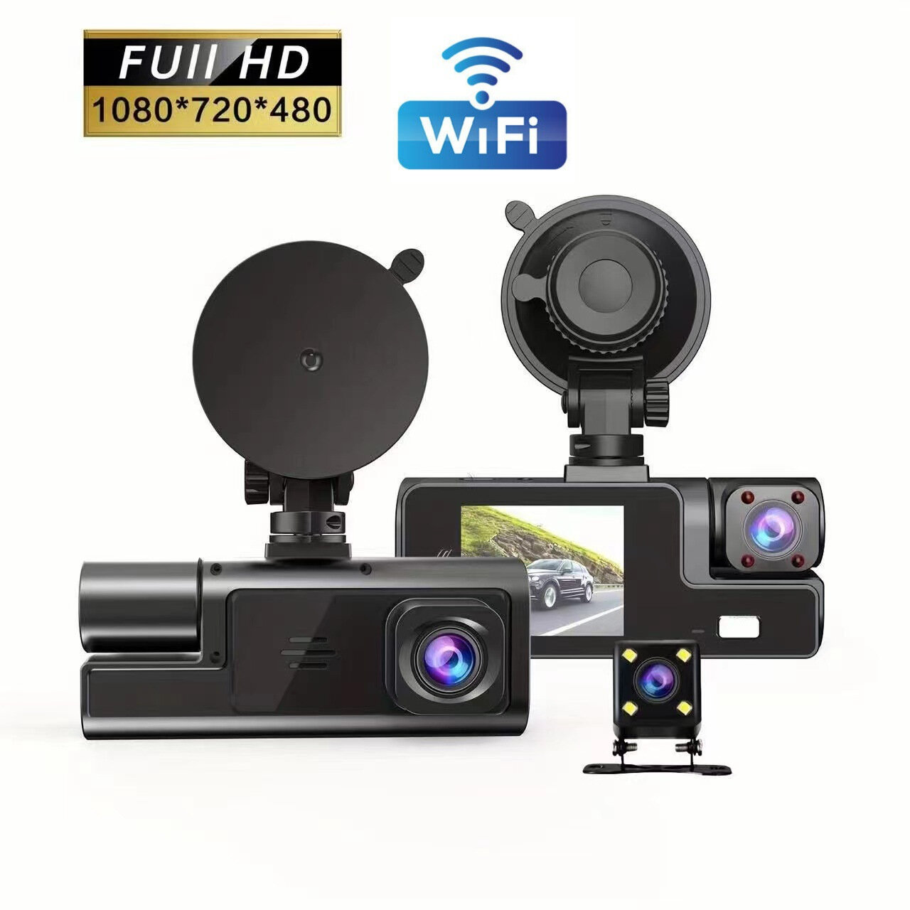 Видеорегистратор для автомобиля с двумя камерами Full HD WiFi циклическая запись ночное видение 64ГБ